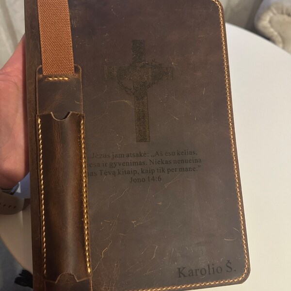 Personalized Leather Cover for Bible KJV , Custom Leather Holy Bible ...