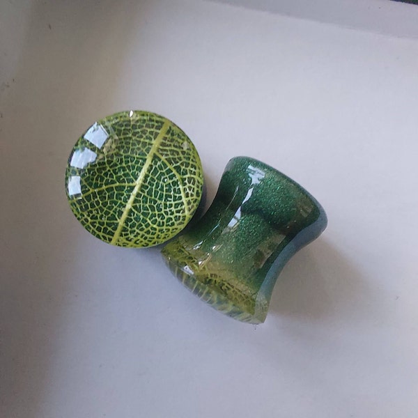 Real Leaf Ear Plugs, Green Gauges, Skeleton Leaves Plug Piercing ...