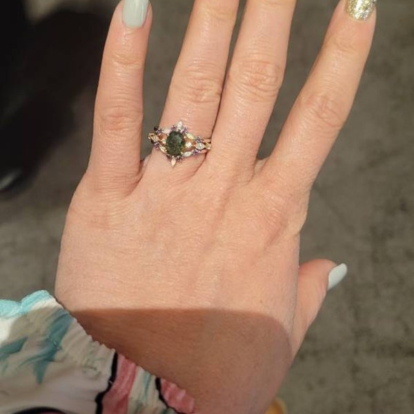 Vintage Moss Agate Engagement Ring Set,unique Gold Wedding Set,art Deco ...