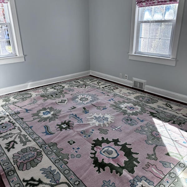 Hand-knotted Pink/ivory Oushak Rug, Antique Turkish Style Wool, Natural ...