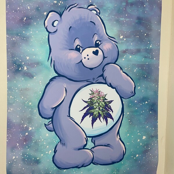 Kush Bear Poster - Weed Marijuana Cannabis Art Print - 80's 90's ...