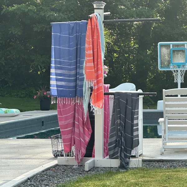 Handcrafted Wooden Pool and Hot Tub Towel Rack Tree | Outdoor Drying ...