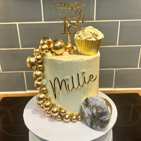 Acrylic Happy 18th Birthday Cake Topper and Name Cake Charm, Gold ...