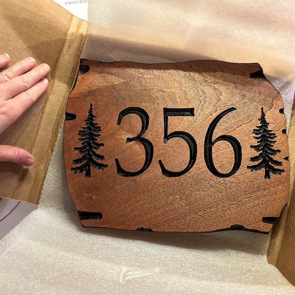 Wooden Carved Address Sign With Large Numbers and Rustic Edge - Etsy