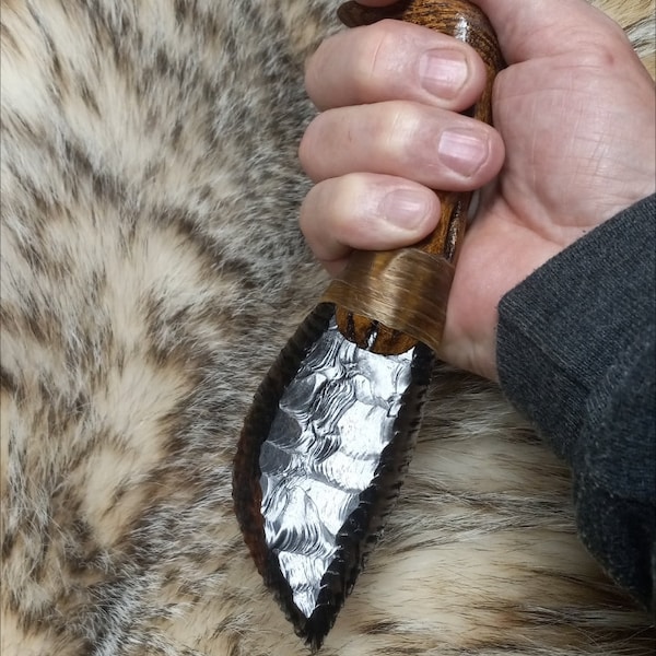 Large Knapped Glass Bowie Knife With Deer Antler Handle Flint Knapping ...