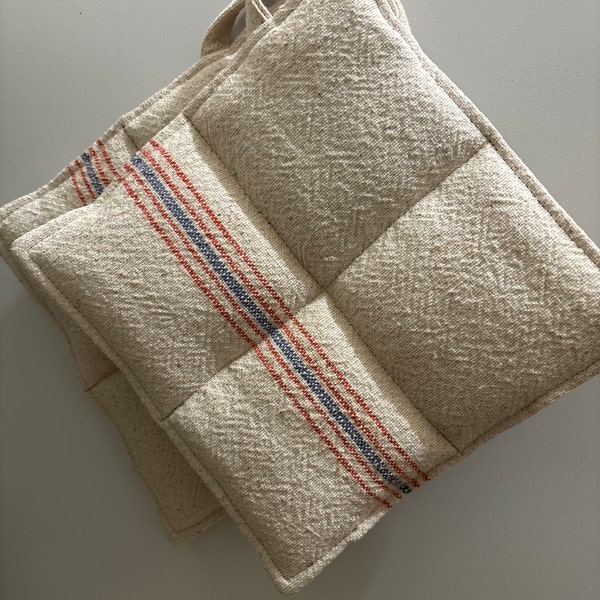 Grain Sack Hot Pads (set of 2): Farmhouse Kitchen Potholders - Etsy