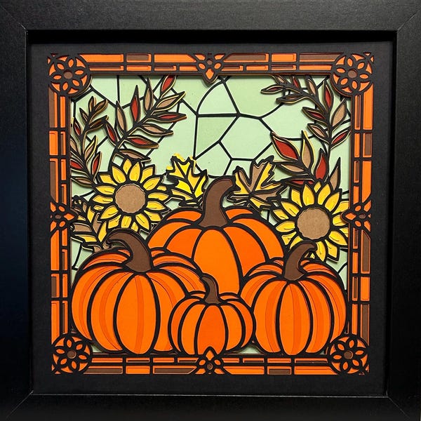 Pumpkin Stained Glass Shadow Box Svg, Fall Shadow Box Svg, Sunflower ...
