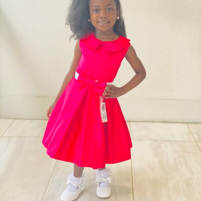 Red Interview Dress Pageant Dress With Bow Girls Satin Fluffy Dress ...