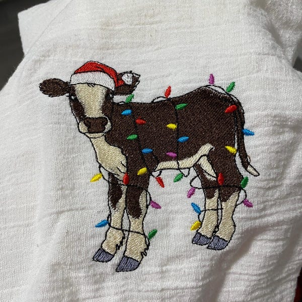 Christmas Cow Embroidery Design, Merry Christmas Machine Embroidery ...