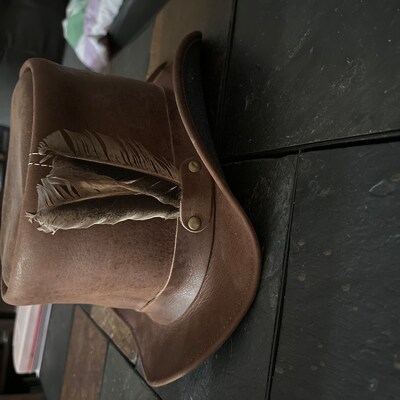 Brown Leather Top Hat Handcrafted Top Hat Rivet Style Band Gothic Hat ...