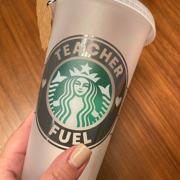 Teacher Fuel With Hearts ~ Starbucks Reusable Cup - Etsy