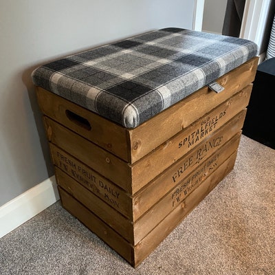 Large Wooden Storage Box With Fabric Upholstered Hinged Lid/seat - Etsy UK