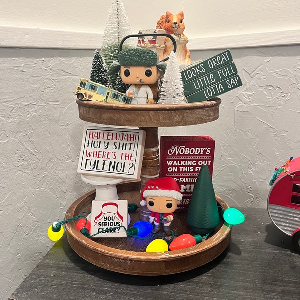 Christmas Mini Book Stack Tiered Tray Decorations Wooden Books Farmhouse Holiday Book Stack ...