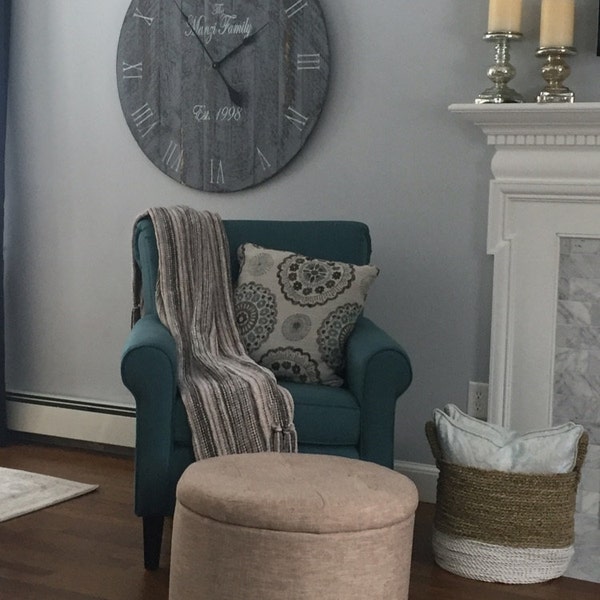 Large Wall Clock / Rustic Grey With Roman Numerals / Made From Rough ...
