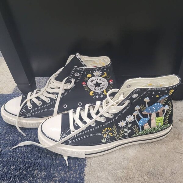 Embroidered Converse Mushroom and Frog, Converse High Tops Chuck Taylor ...