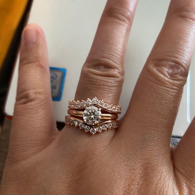 Rose Gold Plated Over Sterling Silver Round CZ Half Eternity Engagement ...