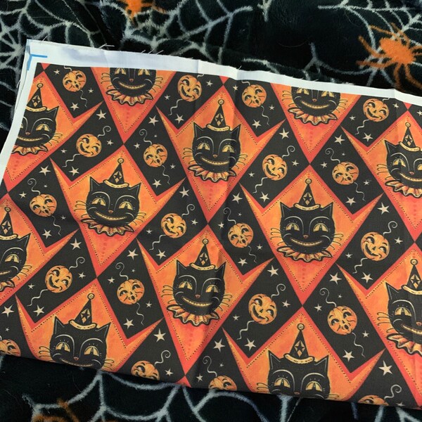 Retro Cat Clown Fabric - Grinning Black Cat Jacks by ...