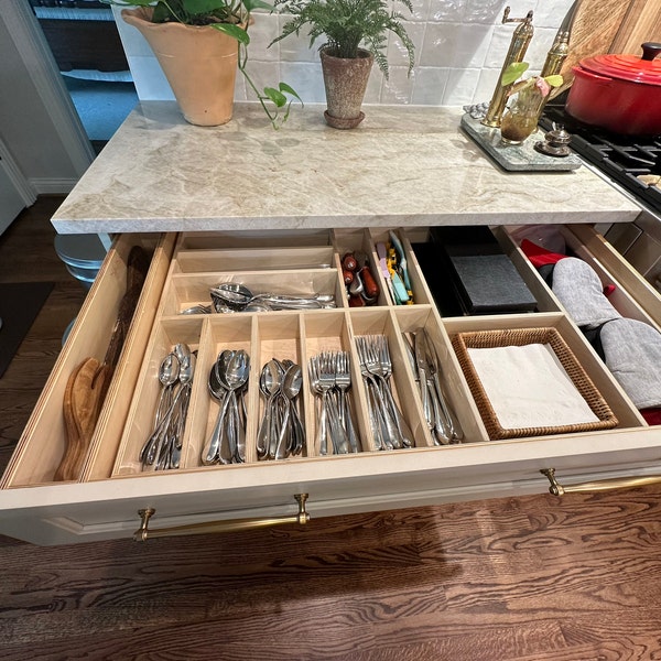 13 to 15 Inches Wide Drawer Insert, Custom Drawer Organizer, Wood ...