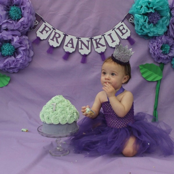 Girls Name Banner With Crowns, Embossed Purple and Gold Banner With ...