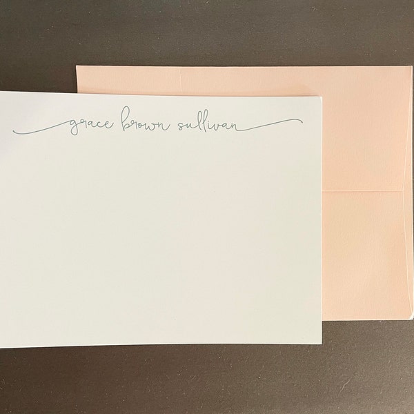 Script Personalized Stationery Cards Set, Flat Notecards, Personalized ...