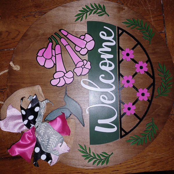 Welcome Hummingbird Flower Sign, Digital Download, Round Door Hanger ...