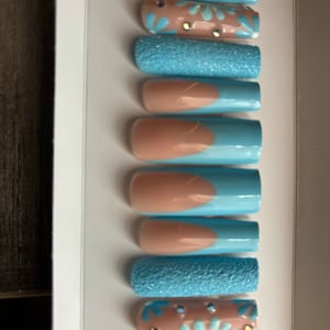 3D Blue Croc French Tip Press on Nails Charms Press on Nails Long Nails ...
