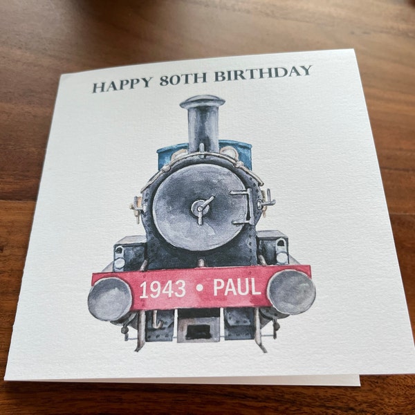 Personalised Train 80th Birthday Card - Locomotive Birthday Card ...