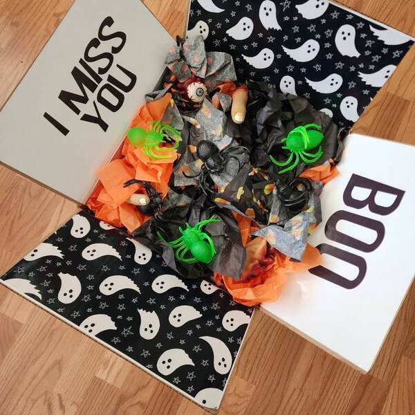 Halloween Care Package Sticker Kit: "i Miss You Boo" Box Flaps - Etsy