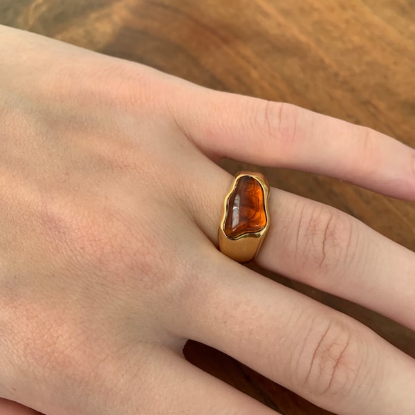 Gemstone Ring, Statement Ring Irregular Chunky Gemstone Ring, Amber ...