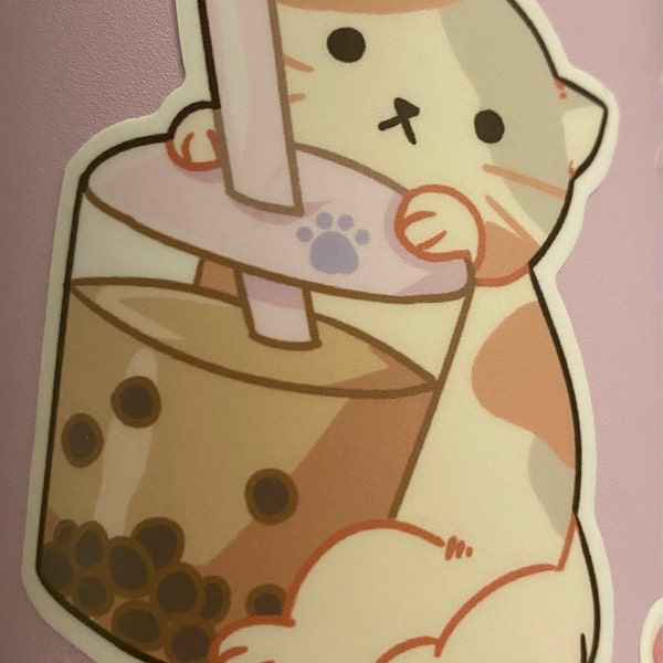 Cat With Asian Drinks Stickers/bubble Tea/ Soju/yakult/ramune/boba/yogurt/kawaii/cute - Etsy