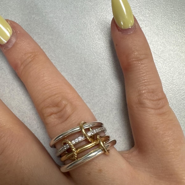14KGF Gold Eternity Multi Link Connected Ring, Two Tone Connected Rings (R50) - Etsy
