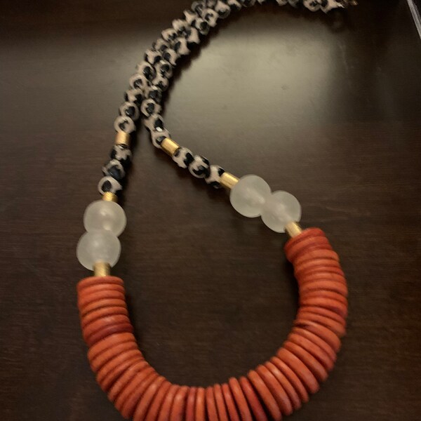 Polka Dot African Bone Bead Flat Bead / White Coconut Chip Bead ...