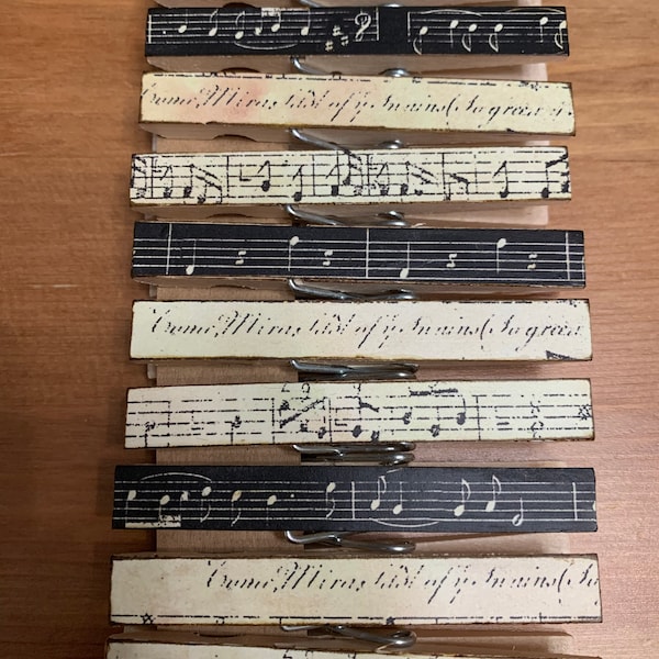 Black & Cream Music Note Themed Decoupage Clothespins Set of 10 - Etsy