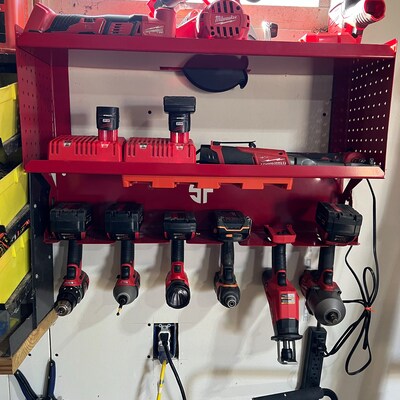 Double Metal Shelf Tool Organizer With Battery Rack and Power Strip ...