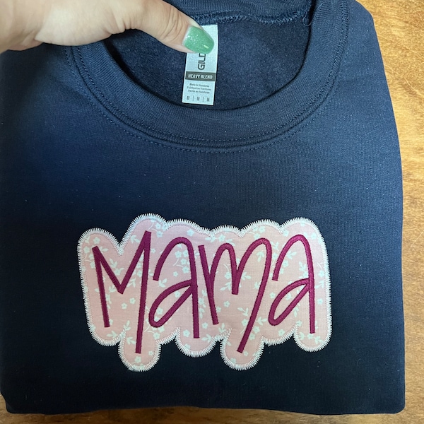 Mama Hand Lettered Zig Zag Stitch Double Applique Design for Machine Embroidery Grandmother Gift ...