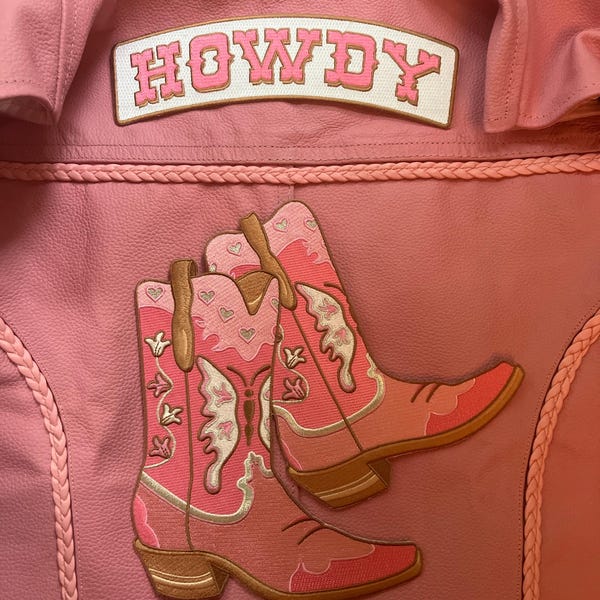 Pink Cowgirl Boots XL Back Patch - Howdy - Patches for Jackets - Disco ...