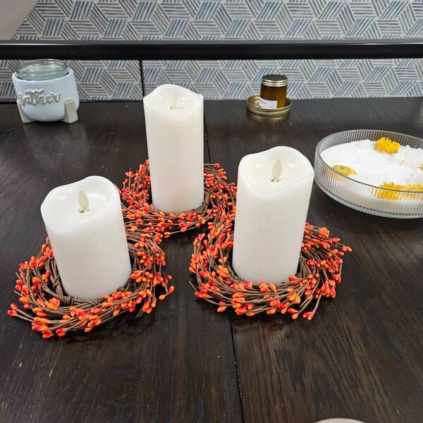 1.5 Inch Candle Ring, Teal Berries & Shells Mini Wreath, Coastal Decor ...