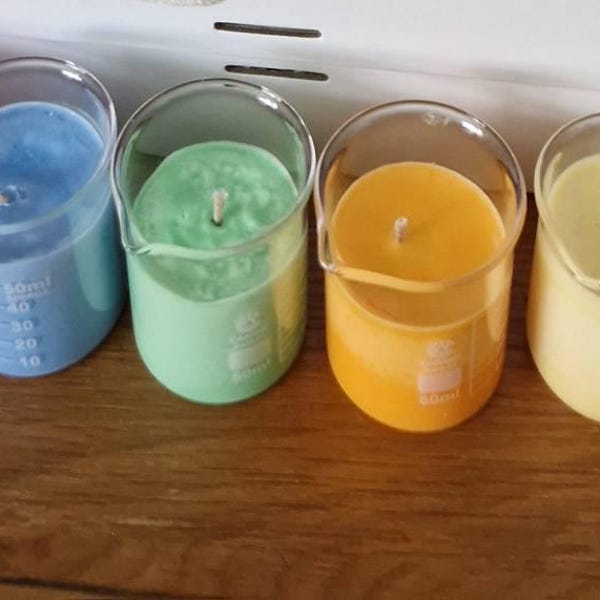 Lab Beaker Candle Soy Wax Gift Set, Rainbow Science Candles, Scientist ...