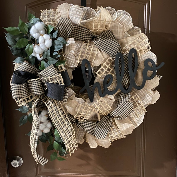 Hello Wreath, Farmhouse Decor, Everyday Wreath, Year Round Wreath ...