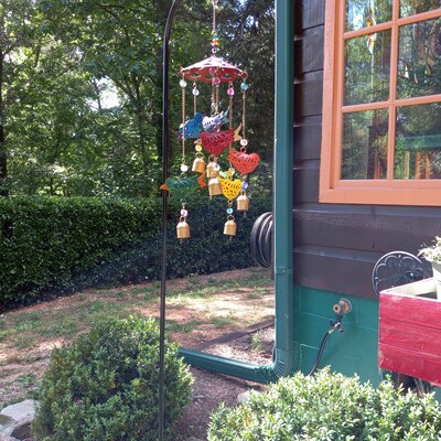 Carousel of Colorful Birds Wind Chime Wrought Iron, Hand Painted ...