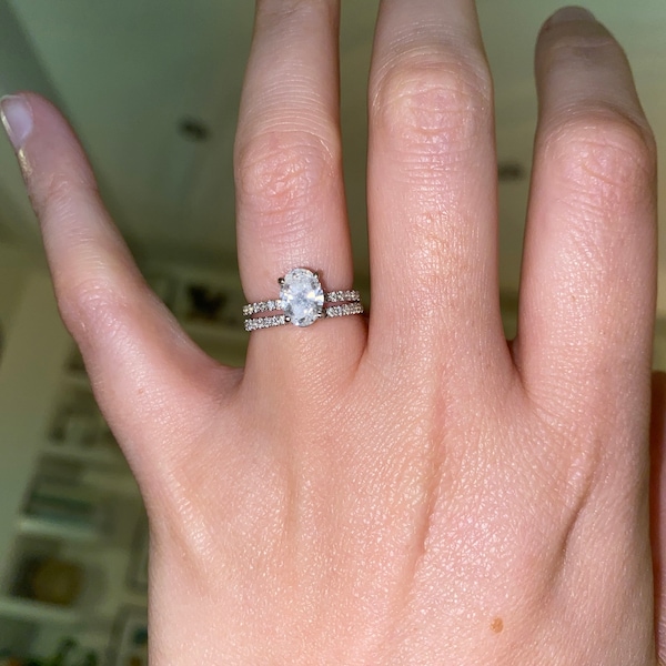 1.70ct Oval Diamond Engagement Ring, Hidden Halo Pave, 14K White Gold ...
