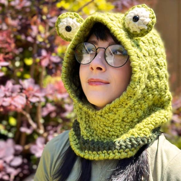 CROCHET PATTERN - Frog Fun - Crochet Hood Pattern, Frog Hooded Cowl ...