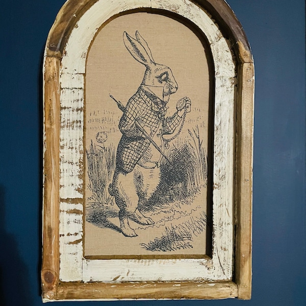 White Rabbit Wall Art | 14" X 22" | Arch Window Frame | Linen Wall ...