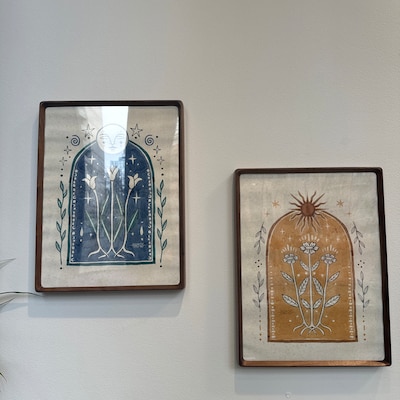 Spiritual Art Print Moon Phase Illustration Boho Gift Idea Blue Folk ...