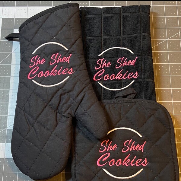 Personalized Kitchen Set, Oven Mitt Pot Holder Kitchen Towel Set ...