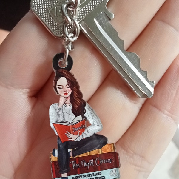 Personalized Girl Reading Book Acrylic Flat Keychain, Custom Book ...