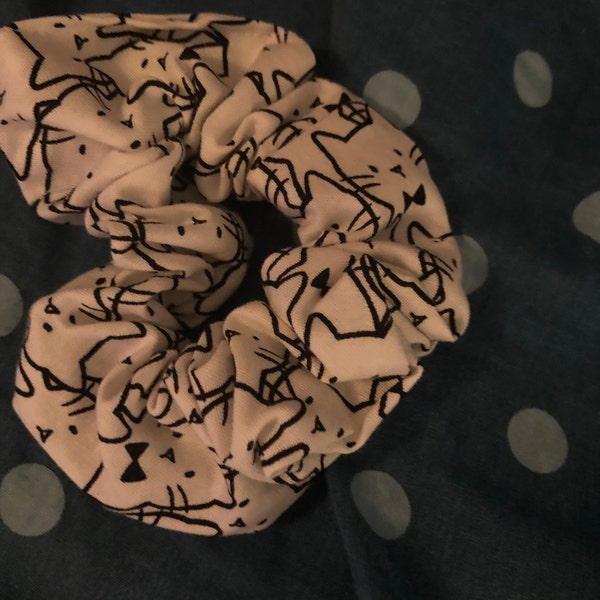 Cat Print Hair Scrunchies, Cotton, Cat Lover Scrunchy, Hair Tie, Gentle ...