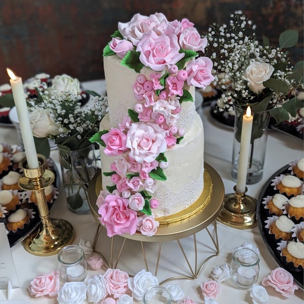 1 Edible ROSE Cake Topper Pieces - Ready to Assemble (9 Roses, 20 ...