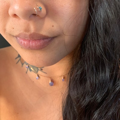 The Sammy Double Loop Nose Ring With Teal Bead in Silver, Gold or Rose ...