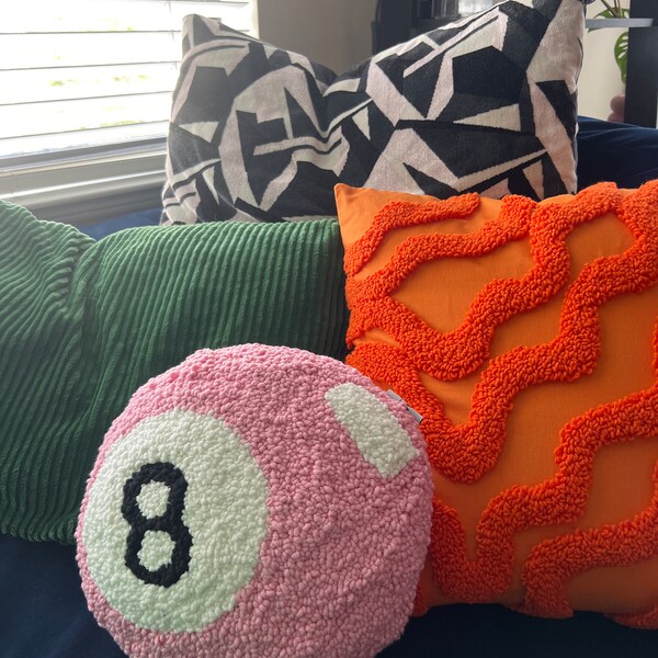 Tufted Magic 8 Ball Pillow, Punch Needle Pillow, Housewarming Gift ...